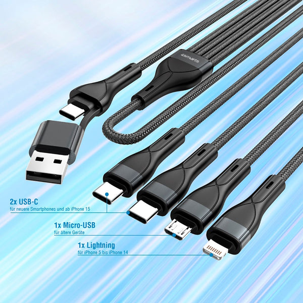 4smarts 4in2 15W Multi-Charging Kabel - 2 x USB-C / Lightning / Micro ...