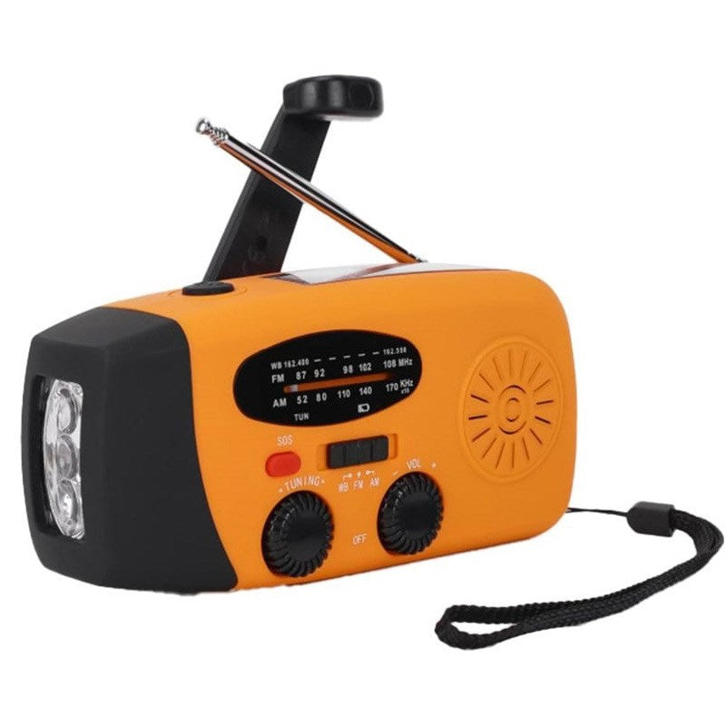 Xceed Nødradio m. 5.000mAh Solcelle PowerBank & Lommelygte - Sort / Gu