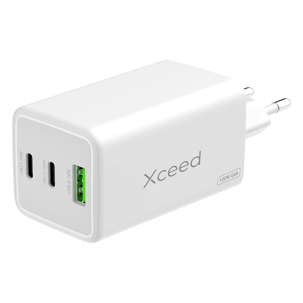 Xceed 100W GaN Vægoplader m. 2 x USB-C 1 x USB-A - Hvid | TABLETCOVERS.DK
