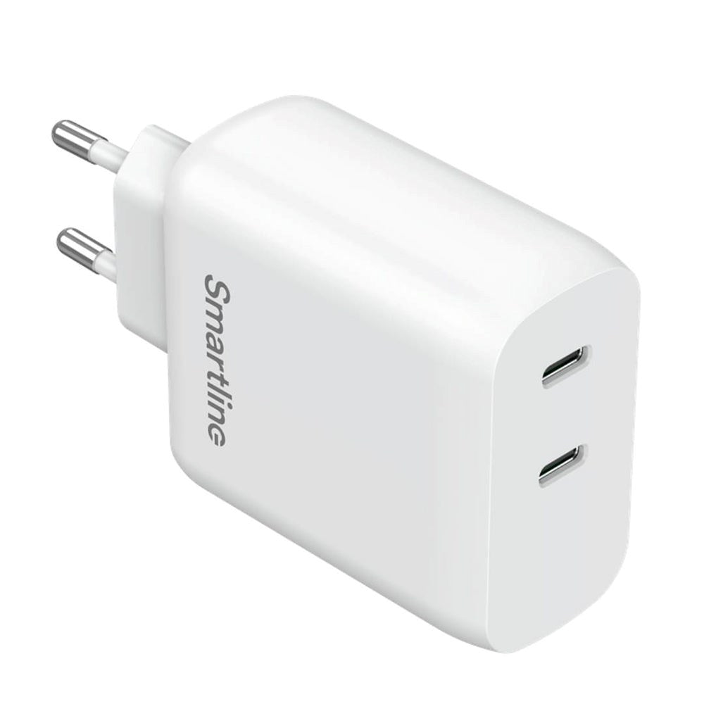Smartline Vægoplader 35W Hurtig Oplader 2 x USB-C PD - Hvid ...